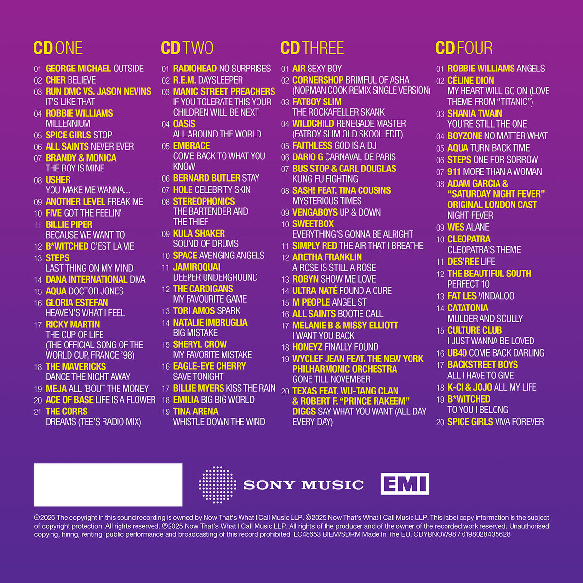 NOW - Yearbook 1998 (4CD) & Exclusive Numbered Print - NOW MUSIC ...